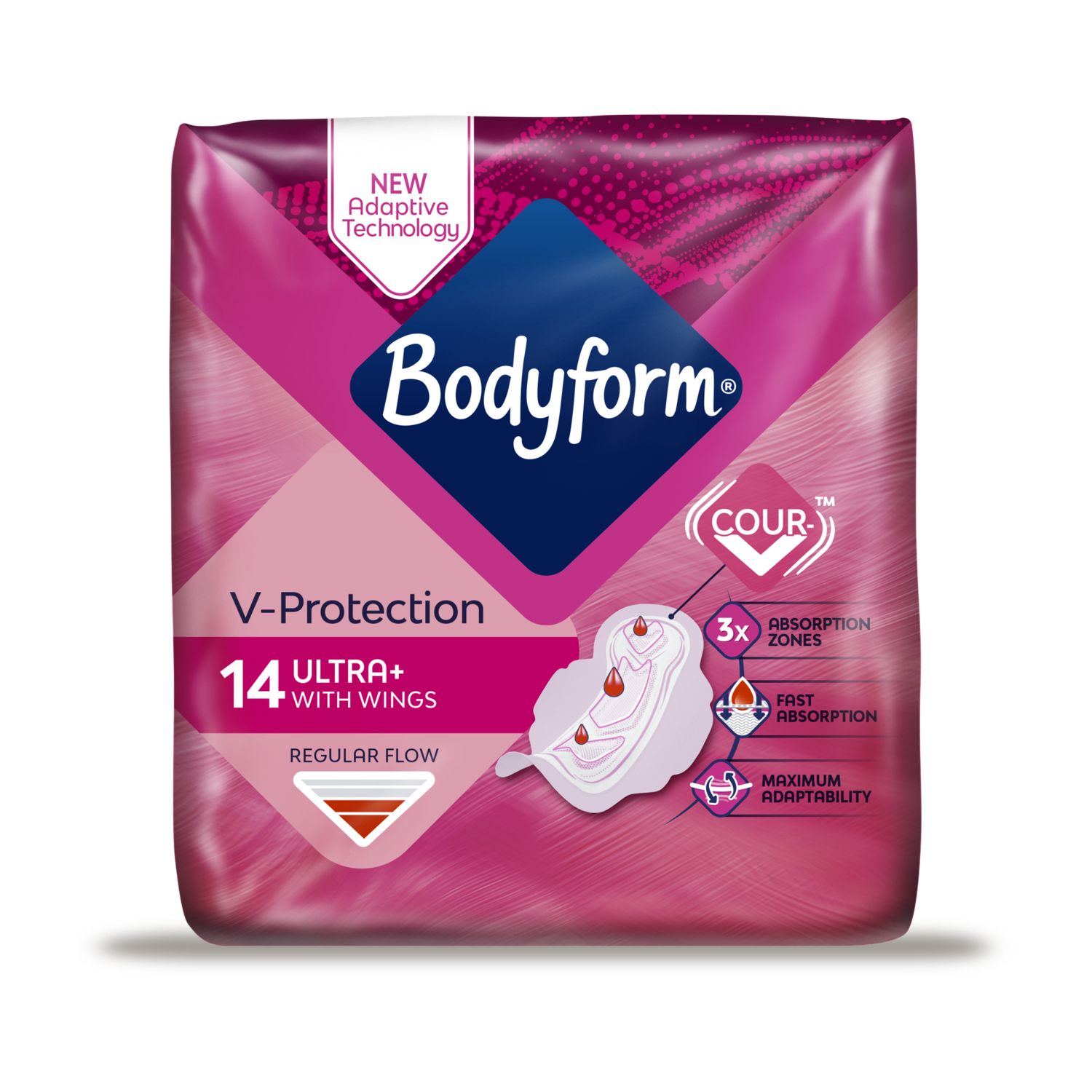 Bodyform Normal Ultra Towels with Wings, New Cour-V™ Adaptive ...
